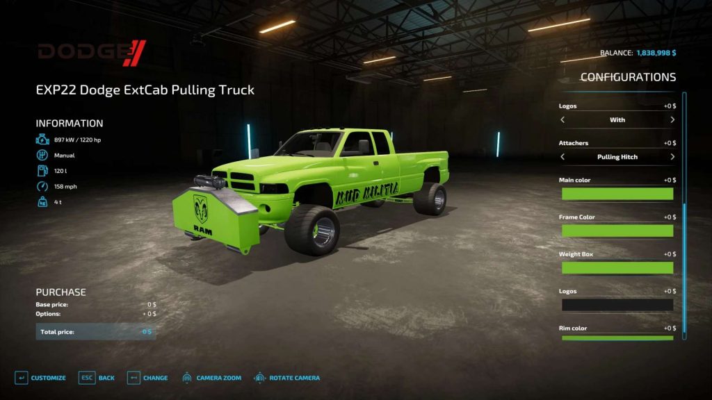 EXP22 Dodge Pulling Truck v1.0.0.0 | FS25 Mod | FS22 Mod