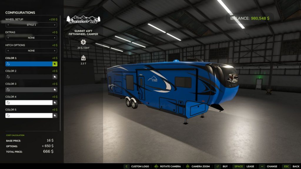 Summit 43ft 5th Wheel Camper V1.0.1.0 | FS25 Mod | FS22 Mod